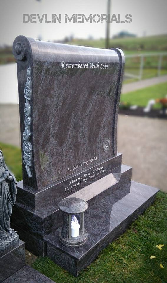 Custom Design Scroll With Antique Roses | Devlin Memorials | Headstones Donegal | Memorials Derry
