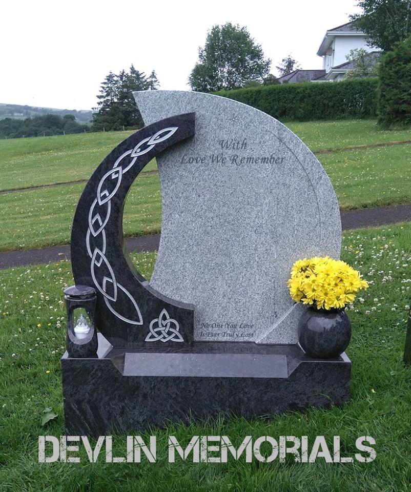 Bahama Blue Pillar Design With Matching Surround And Foundation | Devlin Memorials | Headstones ...